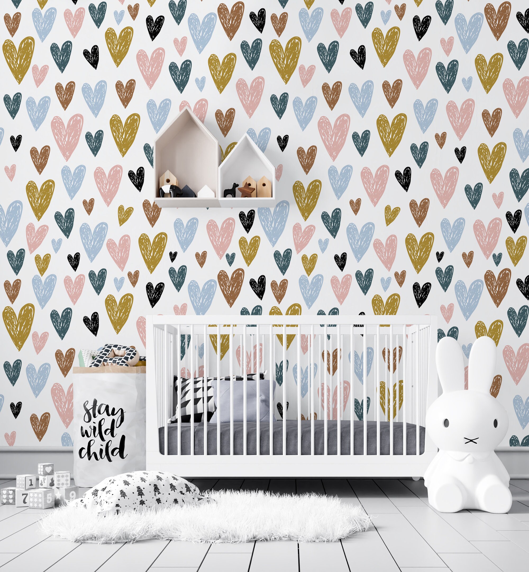 Wallpaper With Hand Drawn Hearts Wallpaper for Kids Nursery | Etsy