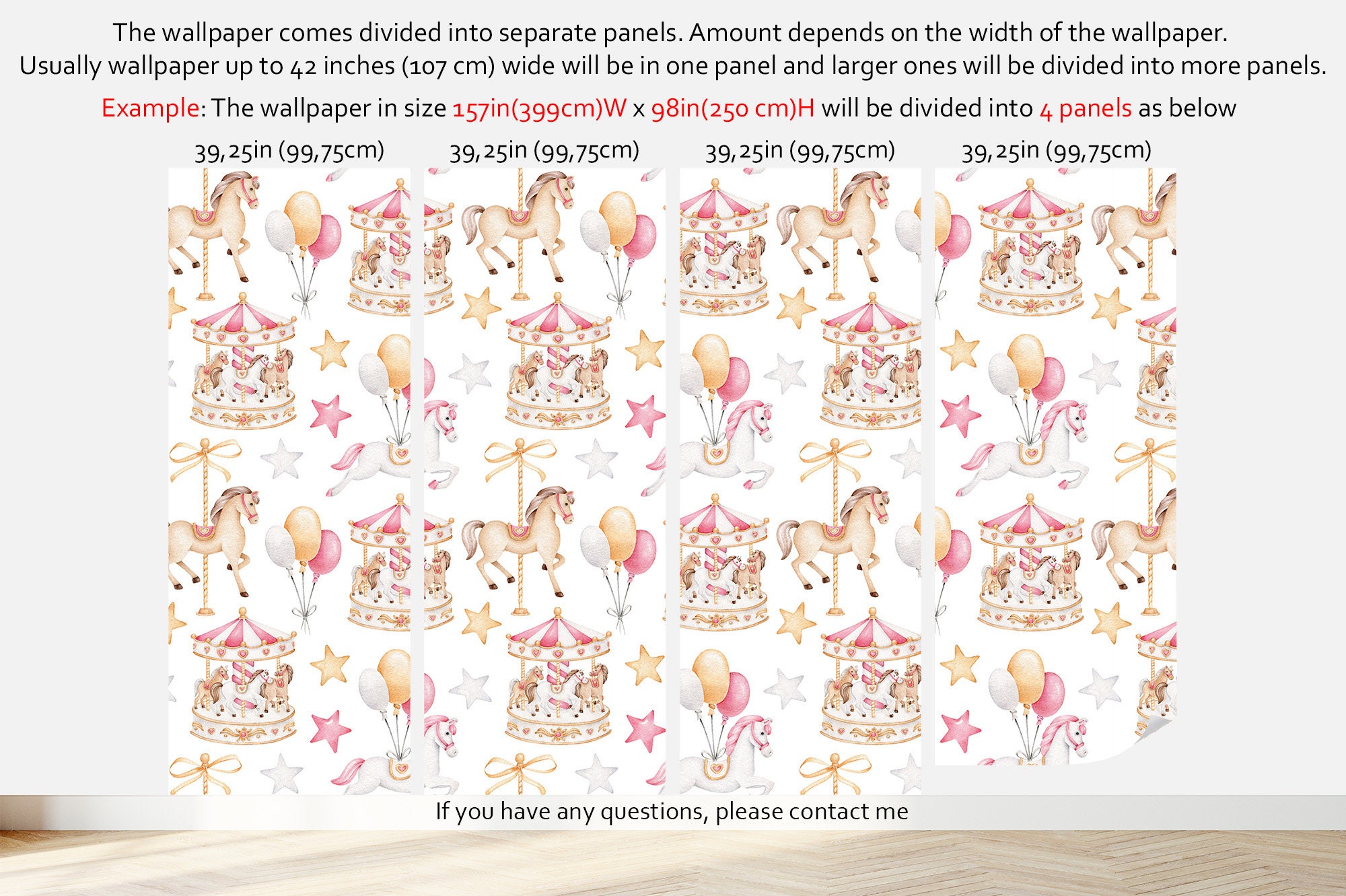 Pastel Wallpaper With Carousel Pattern and Animals Removable - Etsy