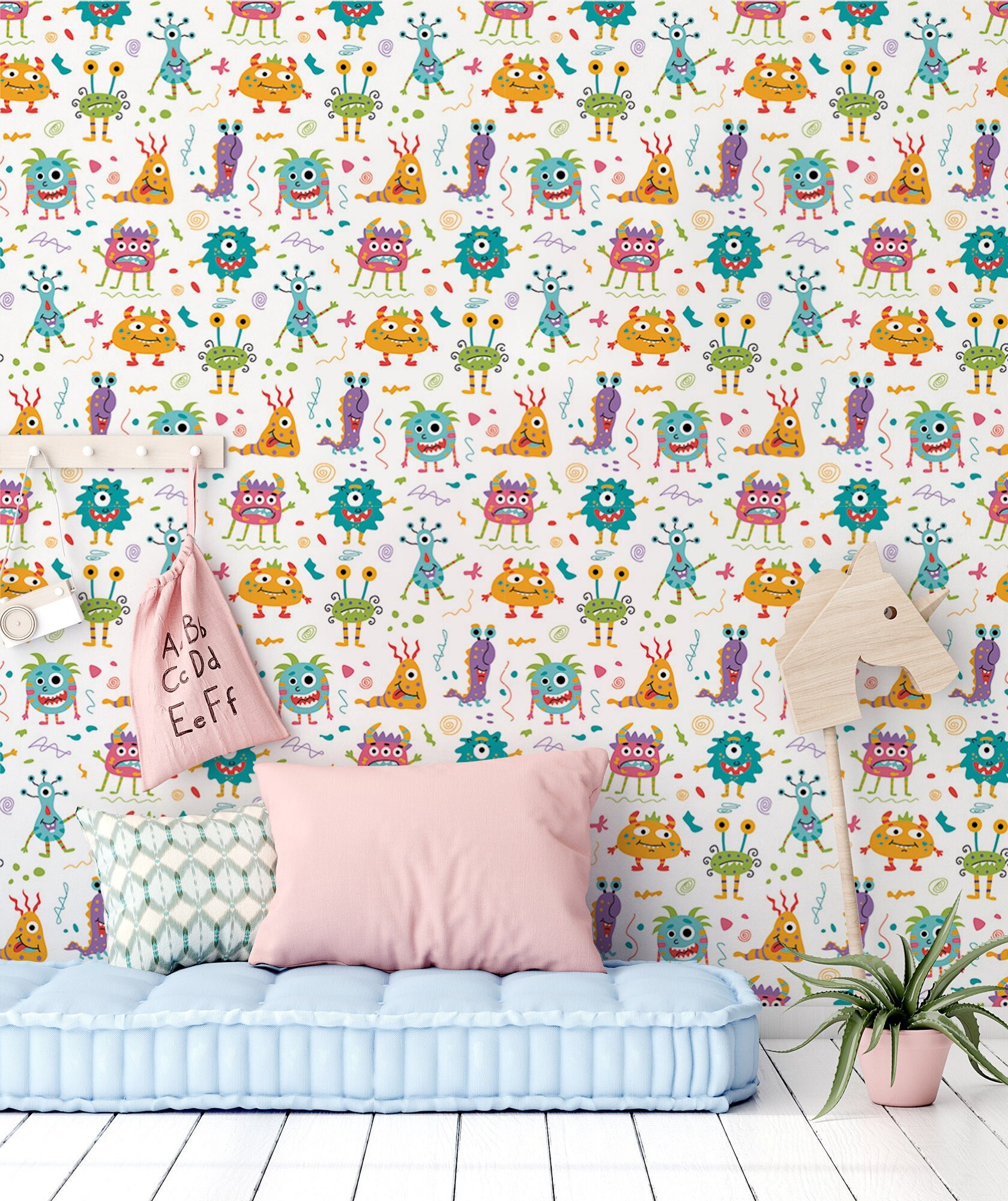 Colorful Funny Monster Wallpaper Wall Mural Removable Self - Etsy