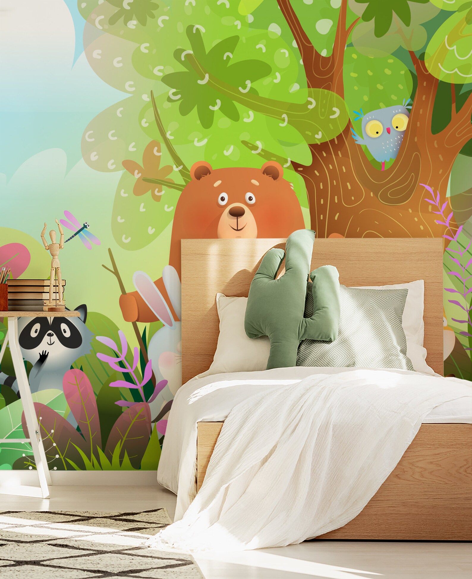 Colorful Forest Animal Wallpaper, Botanical Wall Decor, Wall Art ...