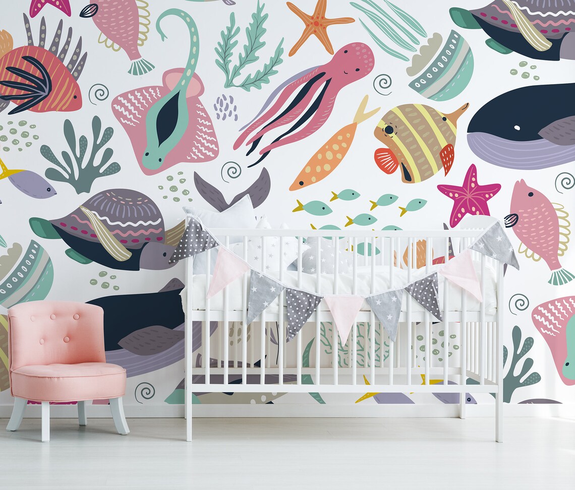 Underwater Wallpaper, Marine Life, Sea Animals Pattern | Peel and Stick ...