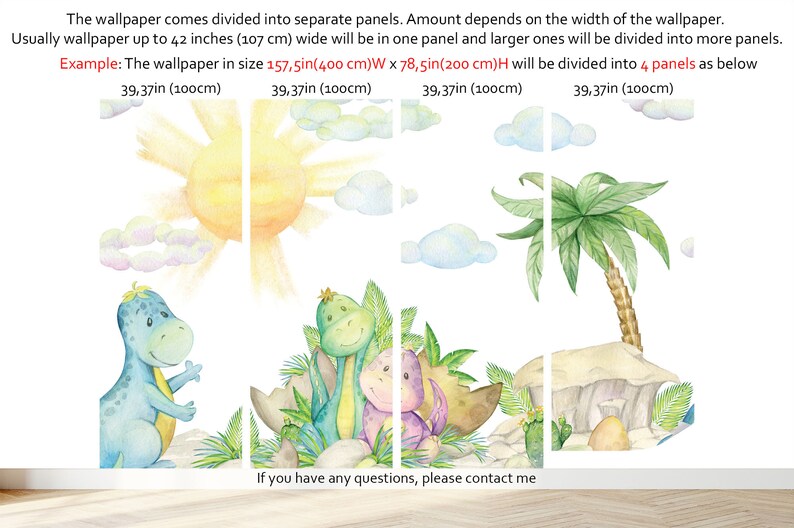 Watercolor Wallpaper, Dinosaur Family, Coastal Abstract Home Decor ...