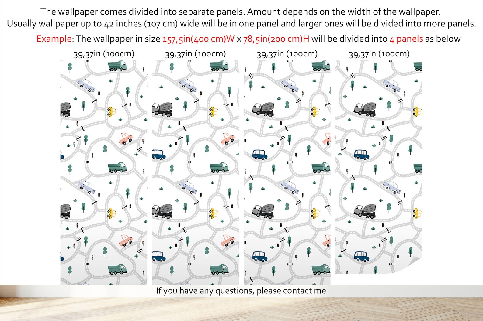 City Map Wallpaper With Roads Cars Trucks Trees Kids | Etsy