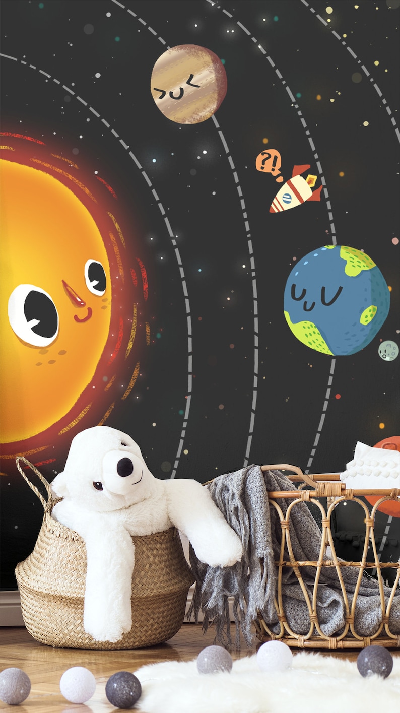 Cartoon Funny Solar System Wallpaper Planets and Sun - Etsy