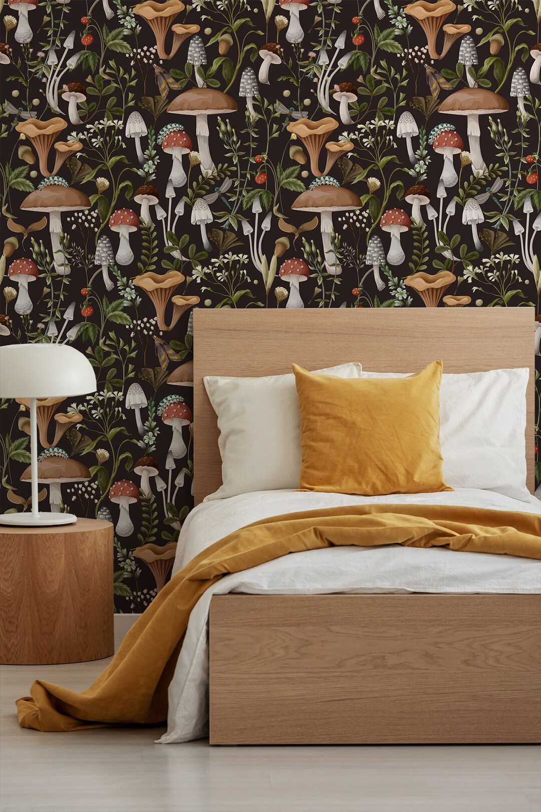 Wallpaper With Mushroom, Berry and Bug, Wall Mural, Removable, Nursery ...