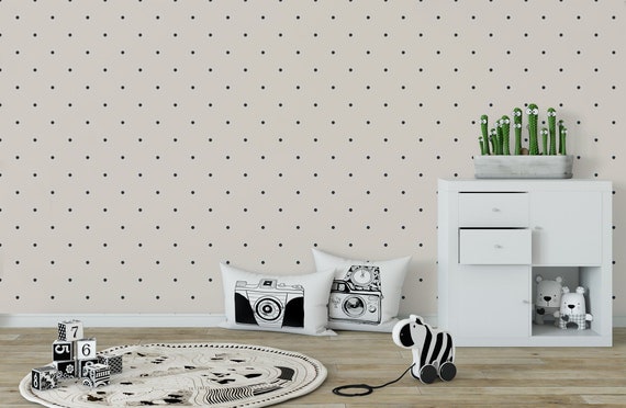 Beige Wallpaper With Black Dots Wallpaper for Kids Nursery | Etsy