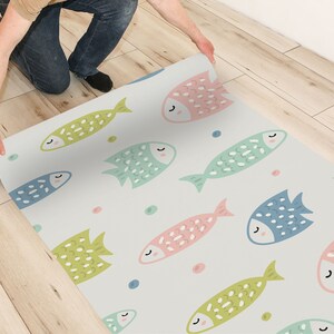 Childish Wallpaper With Fish, Kids Mural, Nursery Wallpaper, Peel ...