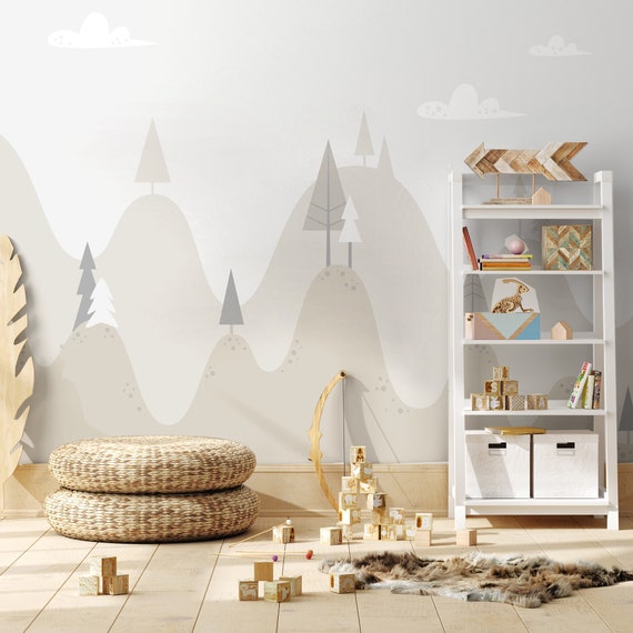 Ivory Beige Cartoon Landscape Wallpaper for Kids Nursery Wall - Etsy