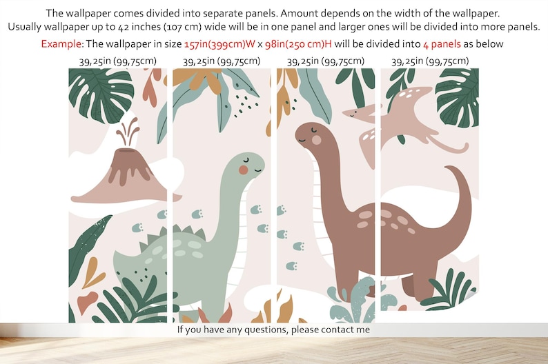 Dinosaur Tropical Wallpaper, Scandinavian Style Wall Decor, Kids Wall ...