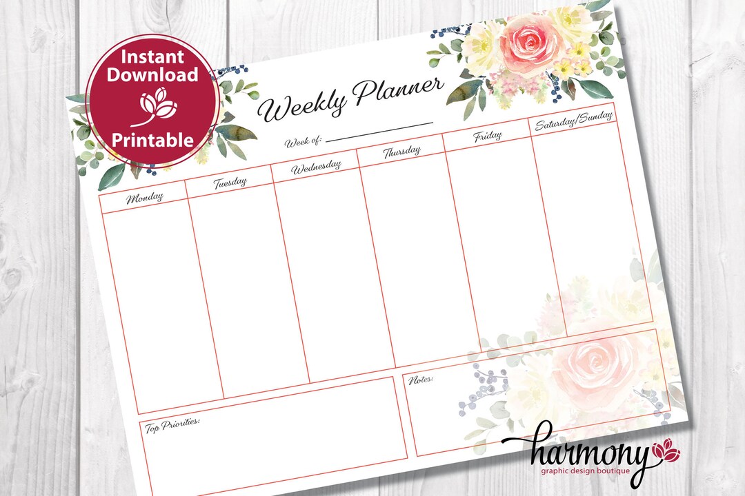 Printable Weekly Planner PDF in Three Sizes: Letter A4 and - Etsy