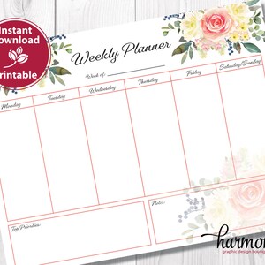 Printable Weekly Planner PDF in Three Sizes: Letter A4 and - Etsy
