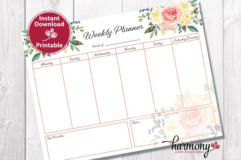 Printable Weekly Planner PDF in Three Sizes: Letter A4 and - Etsy