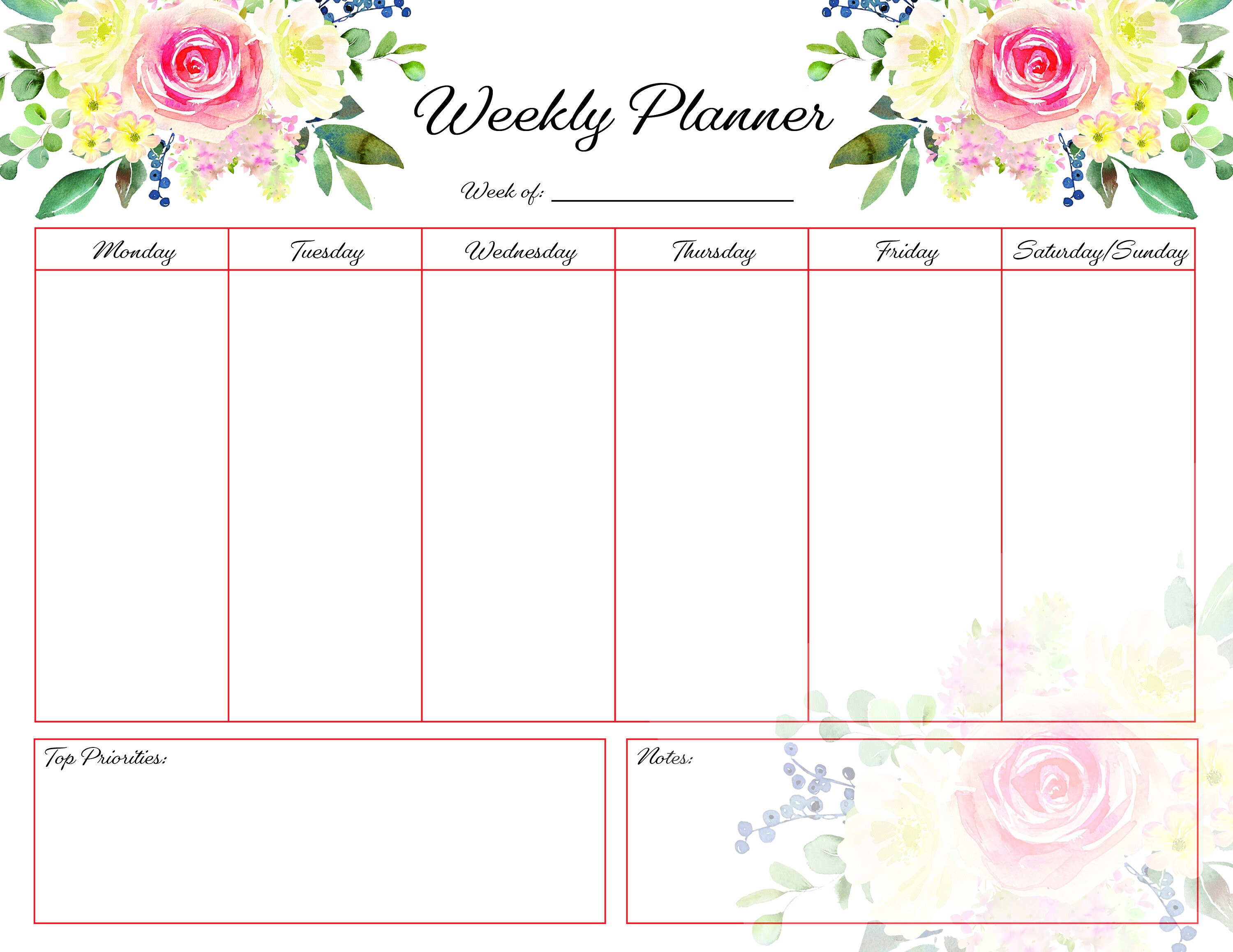 Printable Weekly Planner PDF in Three Sizes: Letter A4 and - Etsy