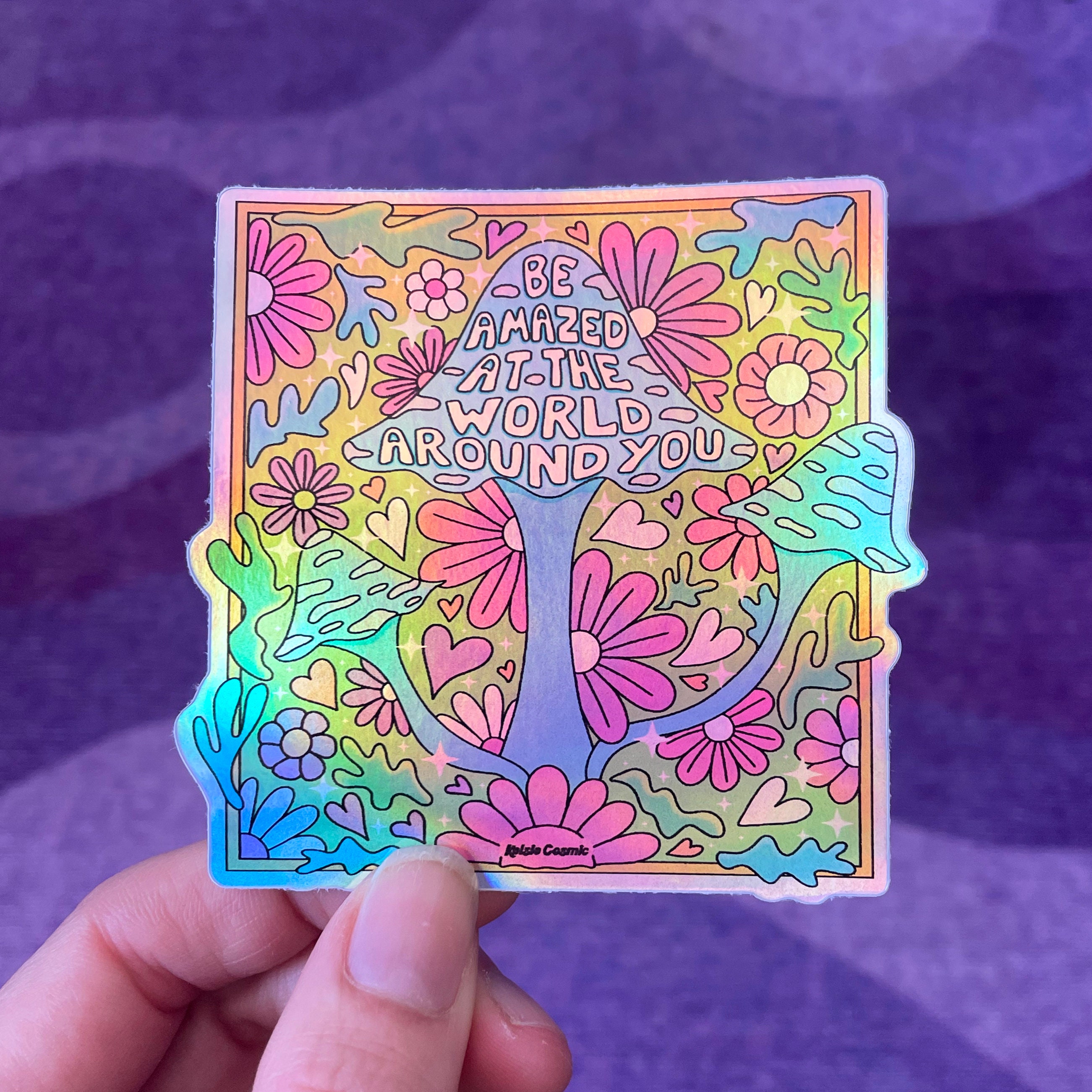 Be Amazed Nature Lover Retro Psychedelic Holographic Sticker Waterproof ...
