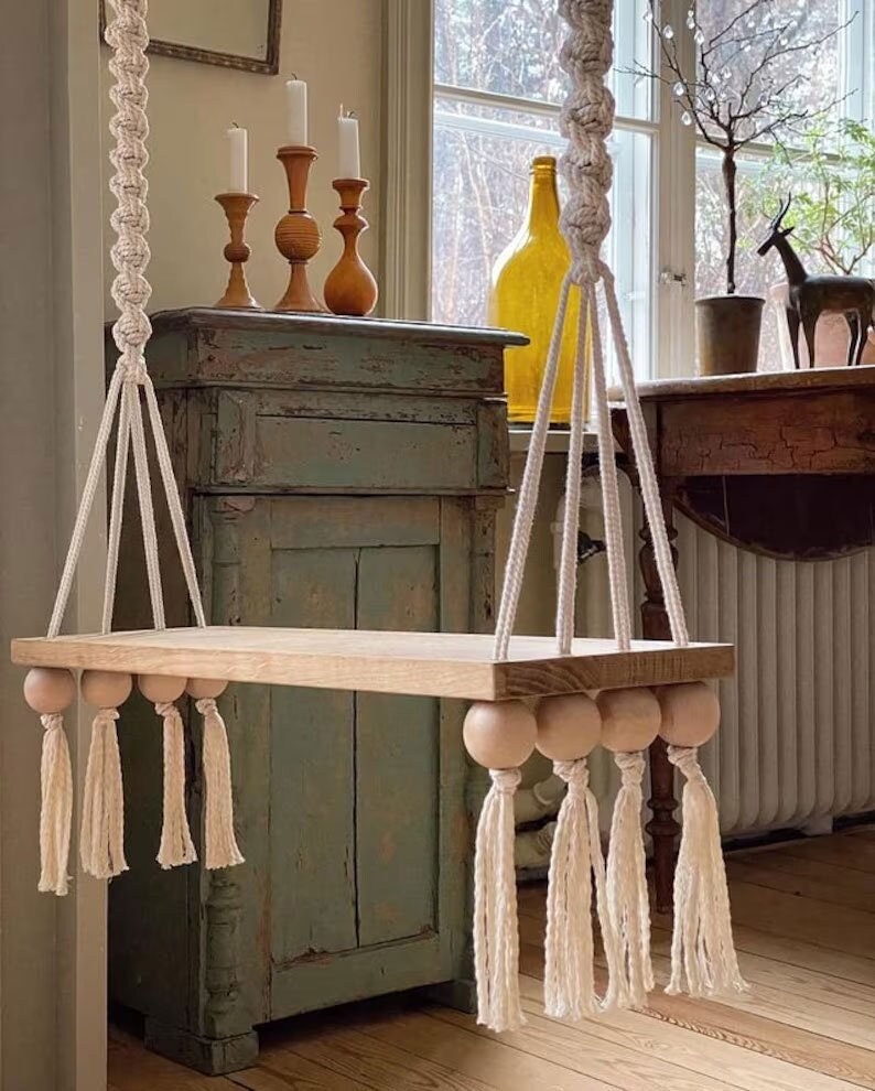 Beautiful Handmade Macrame Wooden Swing, Indoor Outdoor Swing, Macrame ...