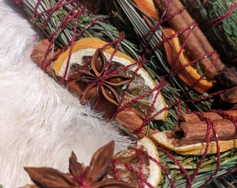 7" Large Yule Tide Smudge Wand Herbal Smoke Cleansing Smudge Stick ...