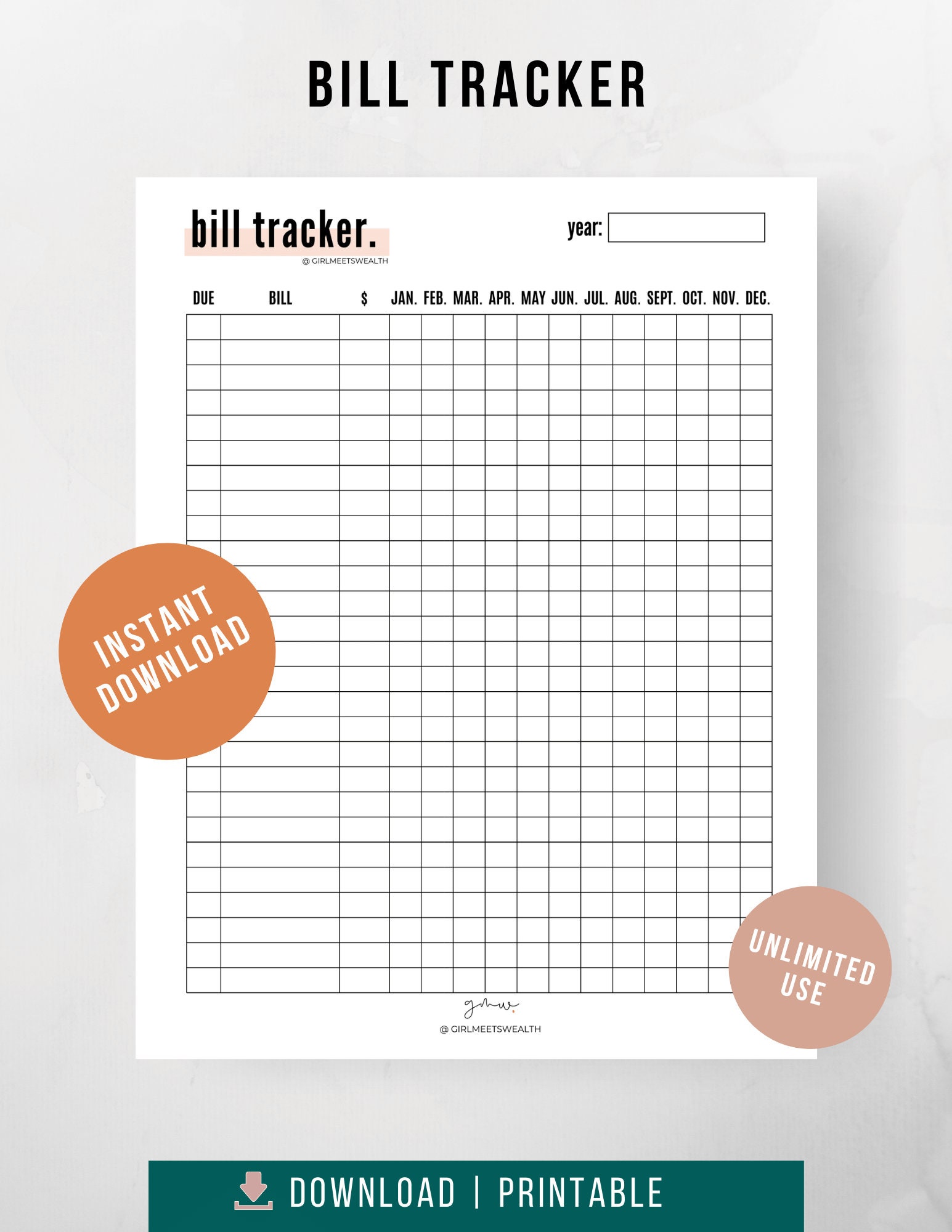 Easytouse Bill Tracker Printable, 5 Colors Bill Organizer Template, 12 ...