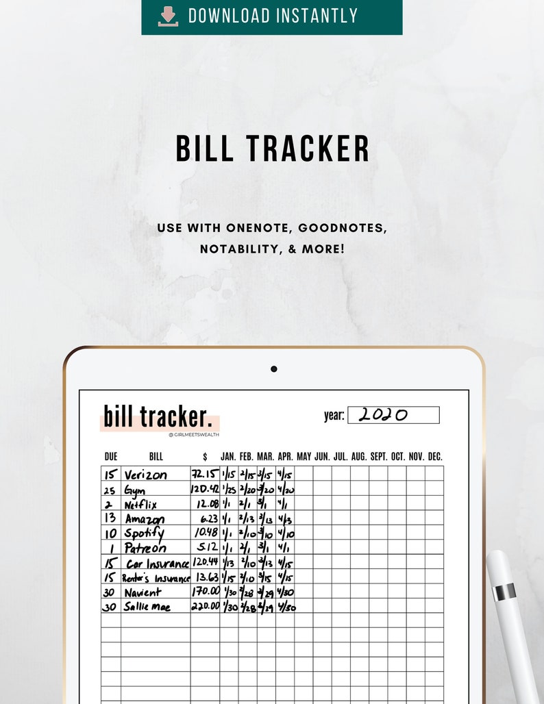 Easytouse Bill Tracker Printable, 5 Colors Bill Organizer Template, 12 ...