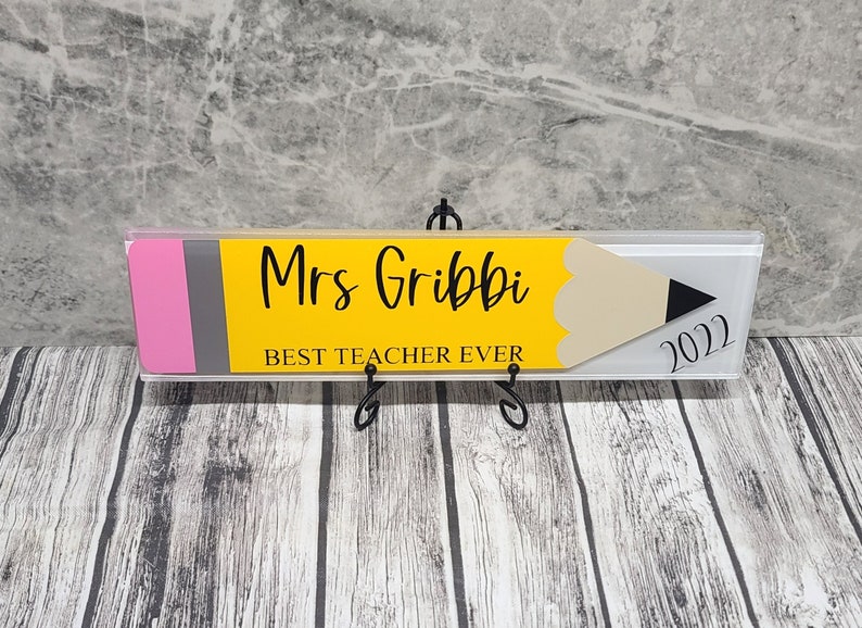 Pencil Teacher Name Sign, Personalized Teacher Tiles, Teacher ...