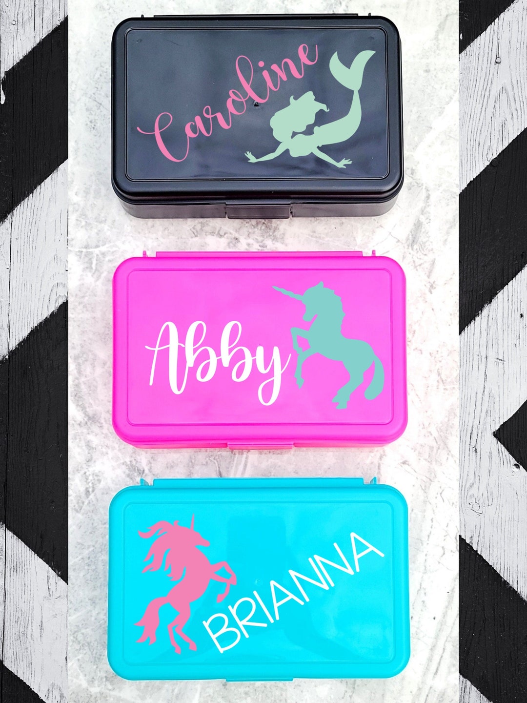 Back to School Mermaid & Unicorn Girls Personalized Pencil Box School ...