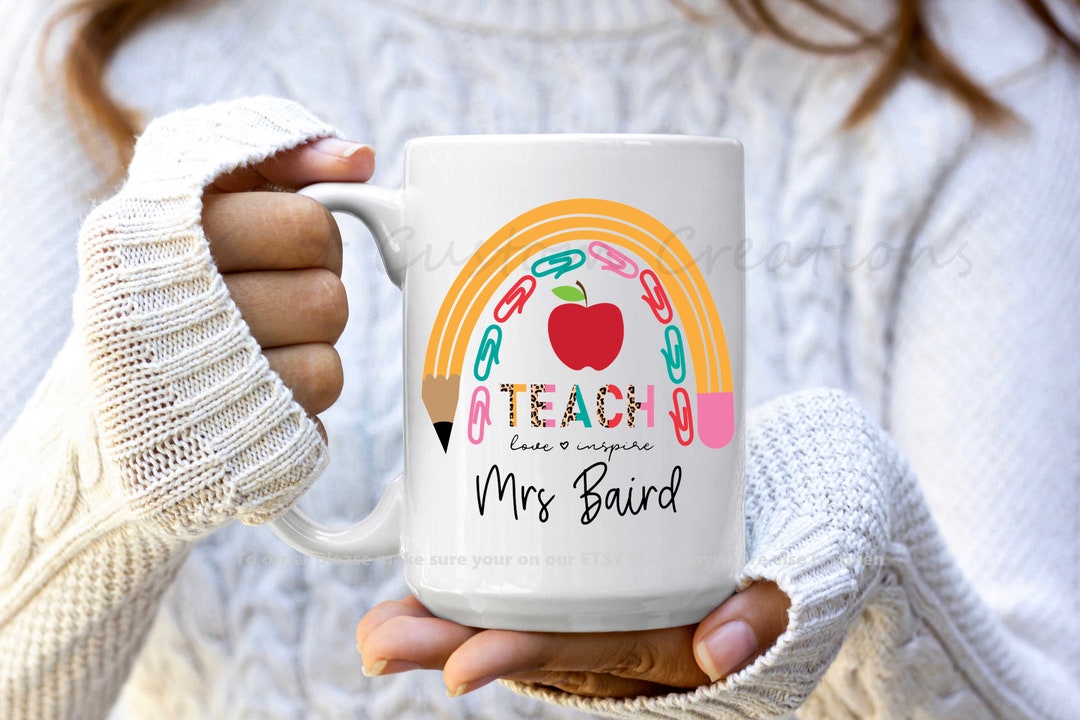 Personalized Teacher Gift Mugs, School Mugs, Teach Love Inspire Pencil ...