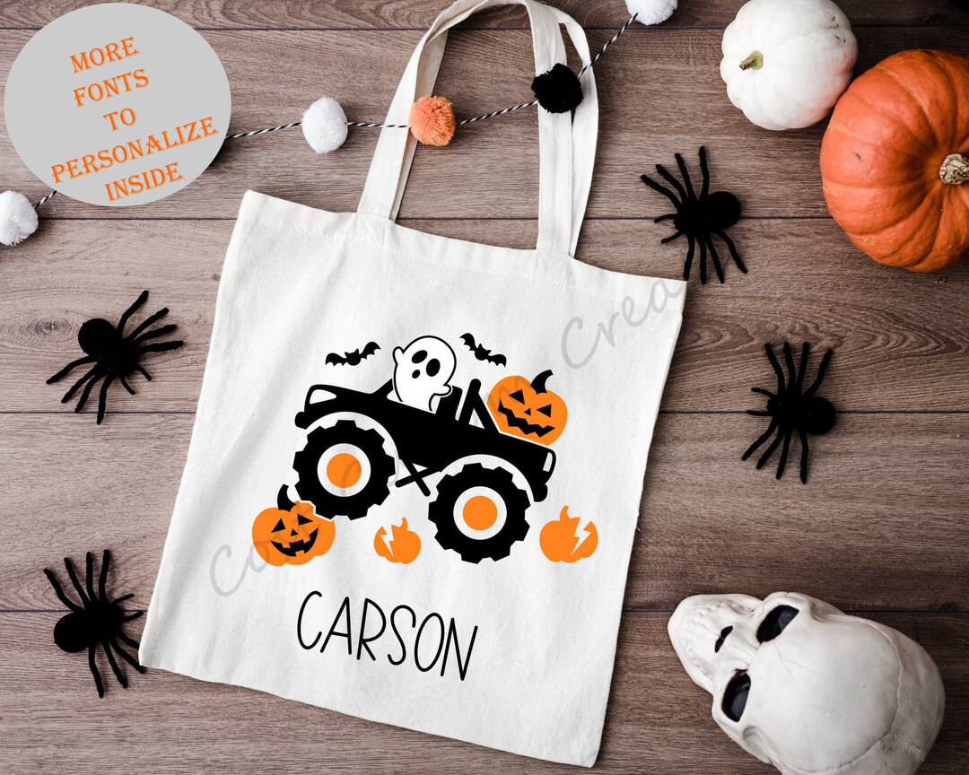 Pumpkin Ghost Monster Truck Trick or Treat Bag, Kids Candy Bag ...