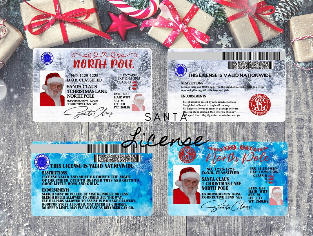 Santa License, Santa Sleigh License, Elf Id, Reindeer Id, Stocking ...