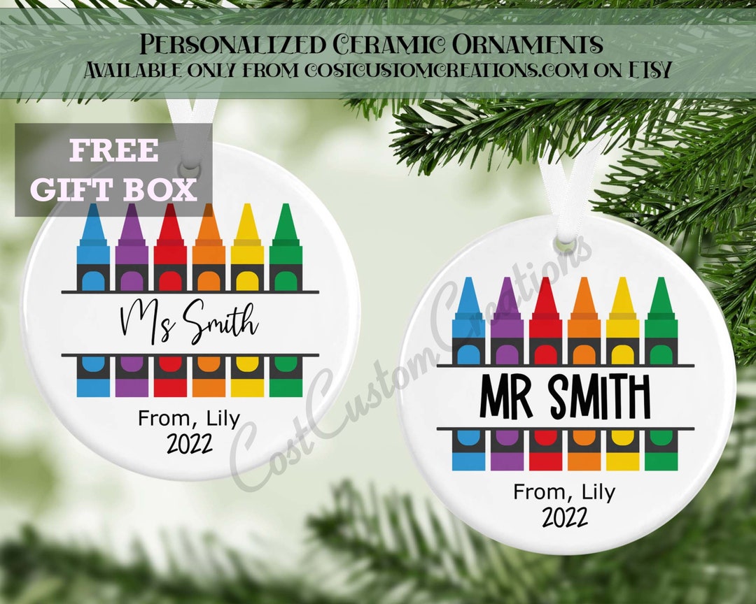 Personalized Teacher Gift Crayon Ornament From Kids, Teacher Christmas ...