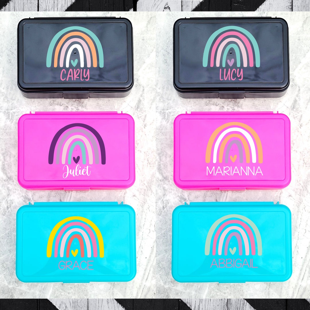Back to School Pastel Rainbow Personalized Girls Pencil Box School ...
