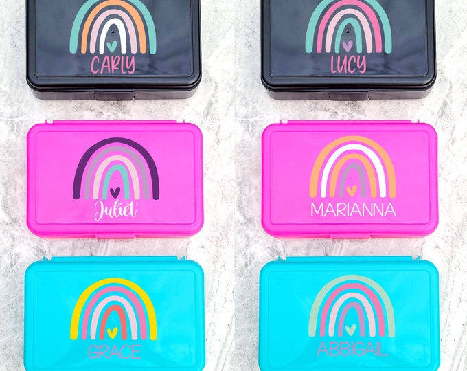 Back to School Pastel Rainbow Personalized Girls Pencil Box - Etsy