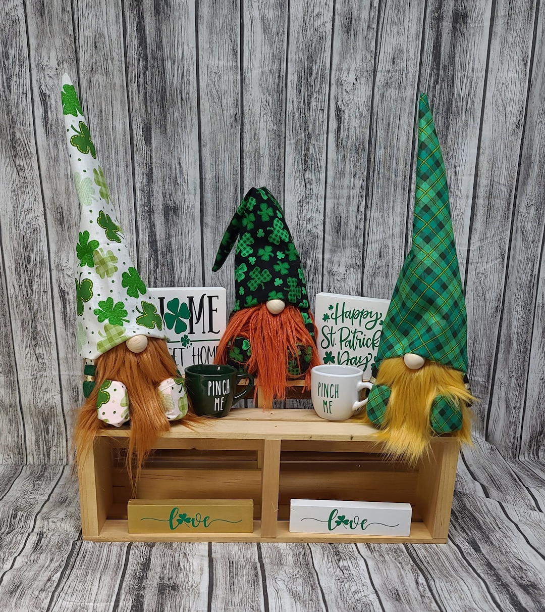 St Patricks Day Gnomes, St Patricks Day Decor, Tiered Tray Decor, Wood ...