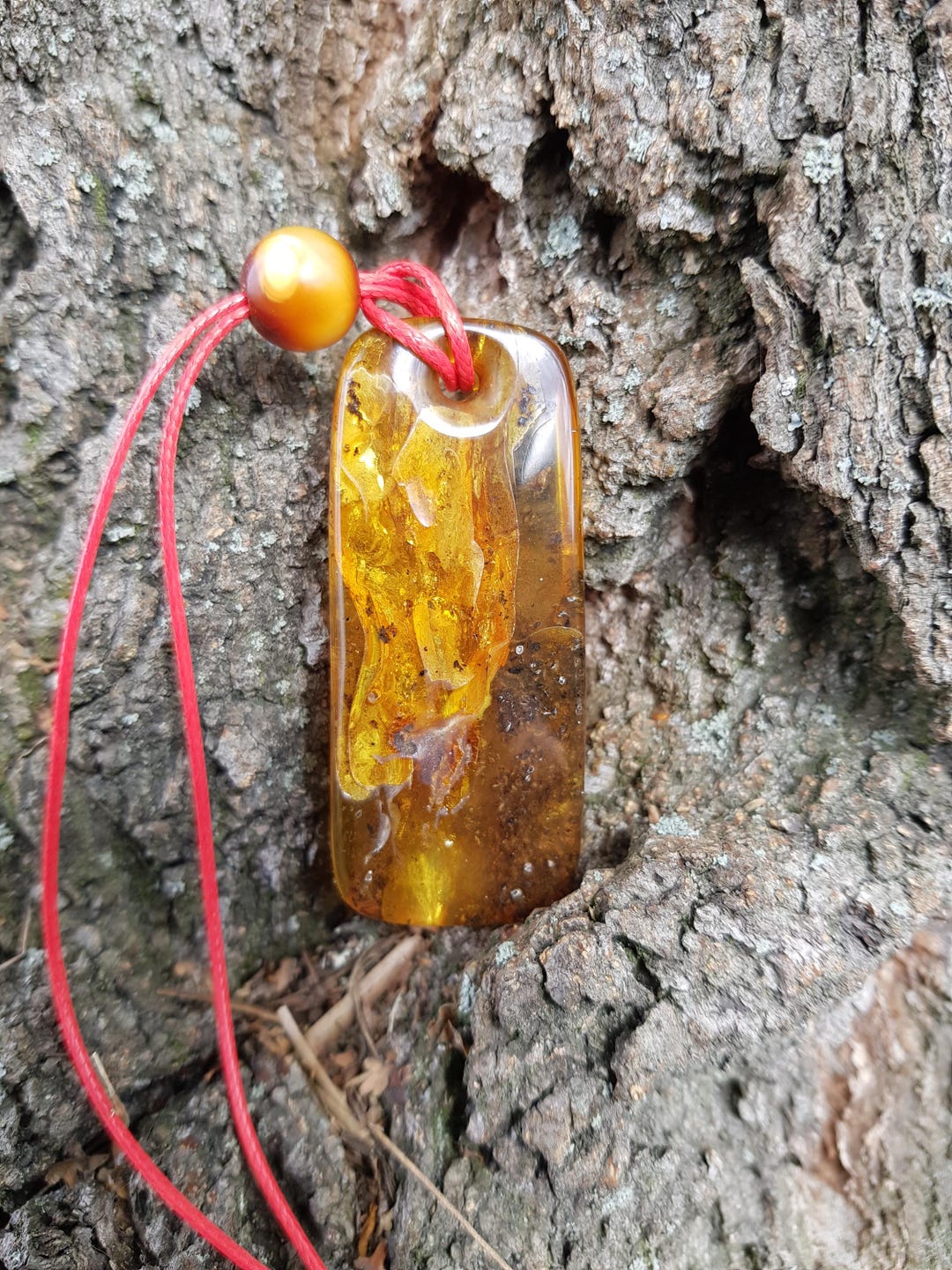 Rectangular Pendant With a Bead, Natural Amber - Etsy