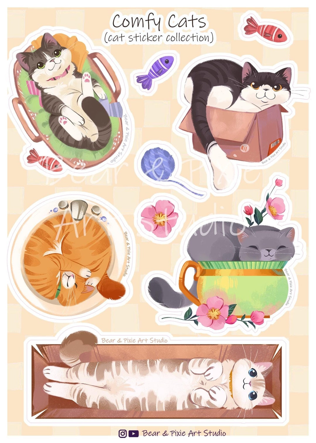 Comfy Cats- Cat Sticker Sheet - Funny Cats - Pets - Vinyl Stickers - Etsy