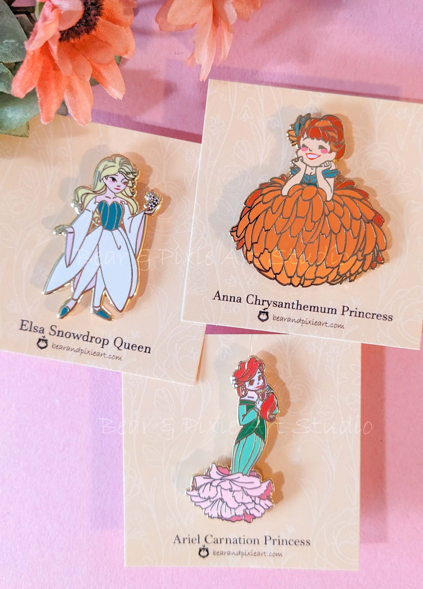 Flower Princess Collection 3 Hard Enamel Pins - Etsy