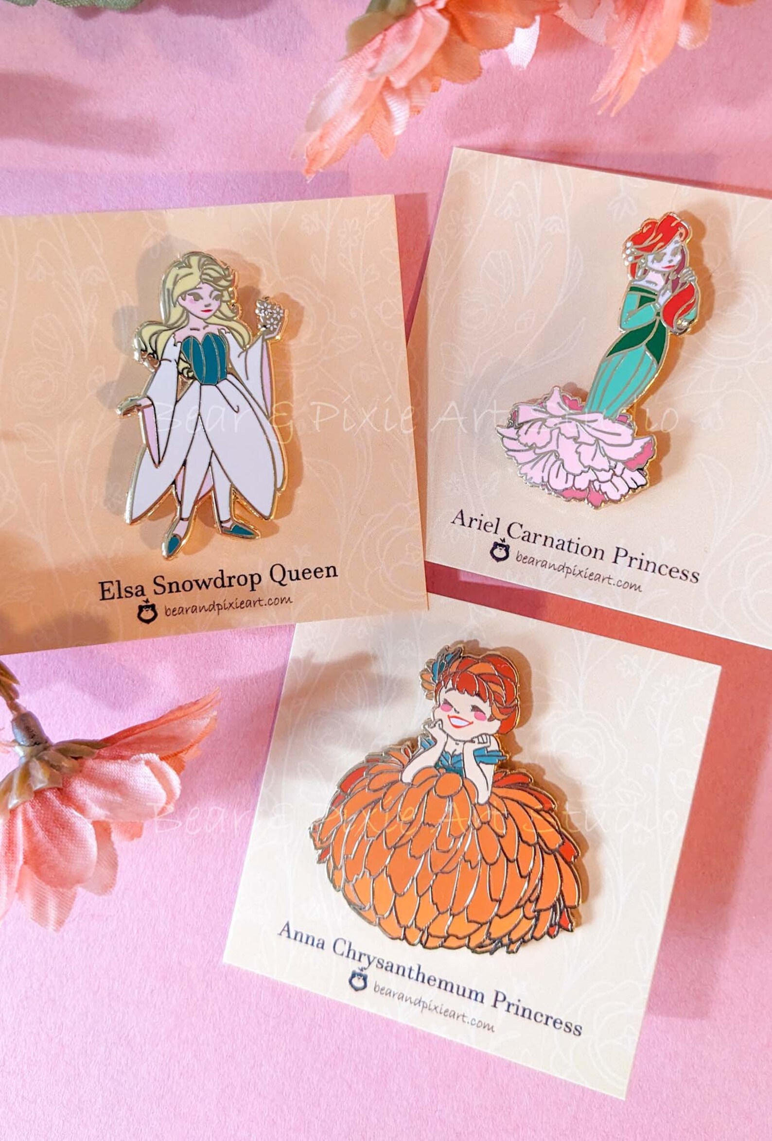 Flower Princess Collection (3) Hard Enamel Pins - Classic Princesses ...