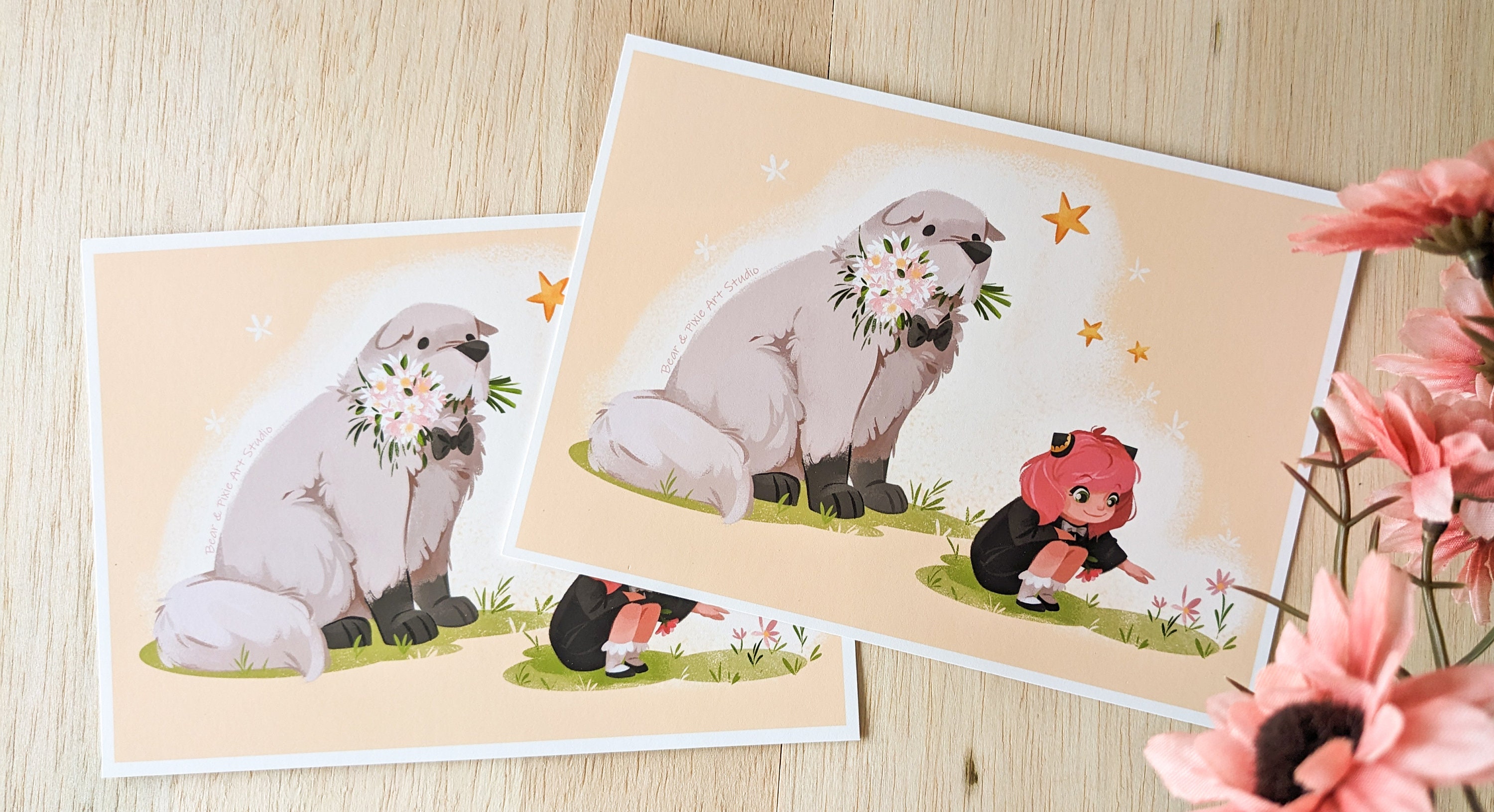 Anime Anya and Bond Picking Flowers Art Print size 5x7 - Etsy