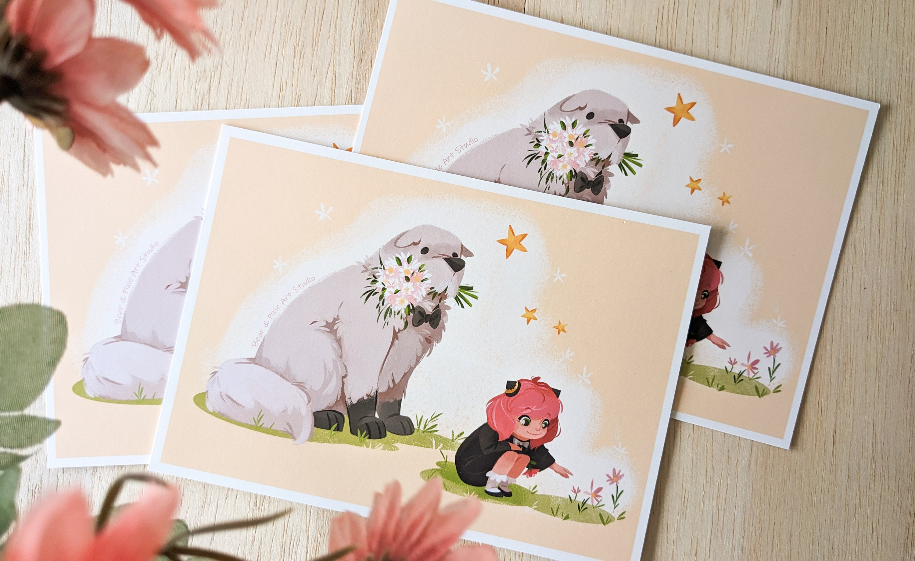 Anime Anya and Bond Picking Flowers Art Print size 5x7 - Etsy