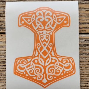 Mjolnir Car Sticker, Decal Permanent Adhesive Vinyl Heathen, Viking ...