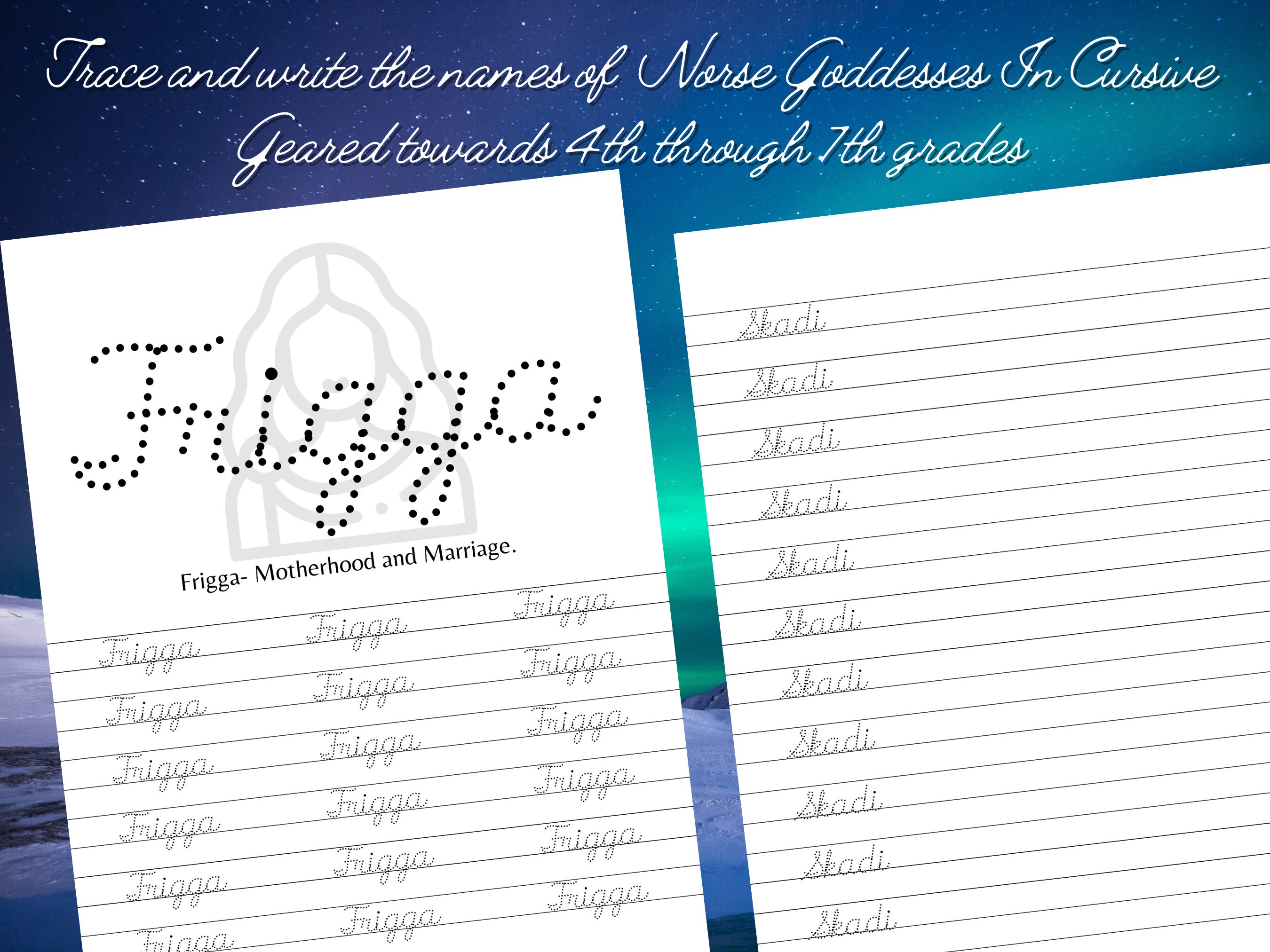 Trace and Write Norse Goddess Names in Cursive on Wide Ruled Paper ...