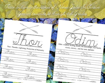 Trace and Write Norse God's Names in Cursive on Wide Ruled Paper Asatru ...