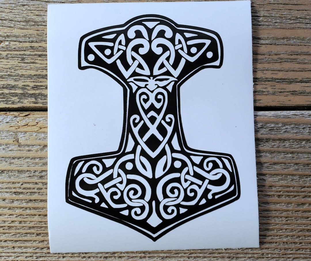 Mjolnir Car Sticker, Decal Permanent Adhesive Vinyl Heathen, Viking ...