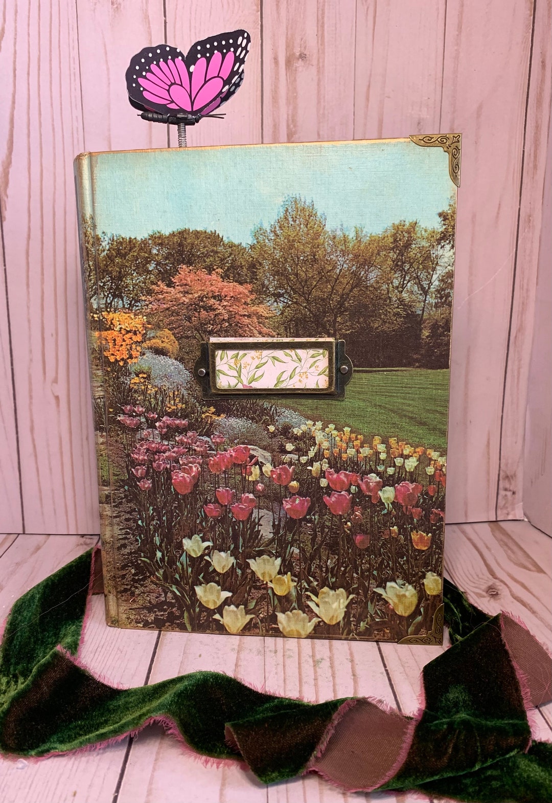 Flutterby Garden Altered Book Junk Journal Travelers Notebook 10”x7” - Etsy