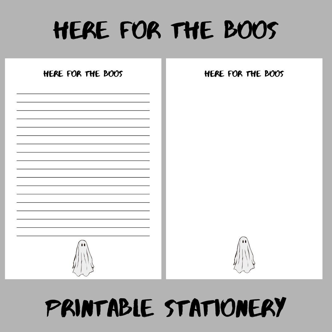 A5 Here for the Boos PRINTABLE Stationery: 8.5 X 11, Ghost, Halloween ...