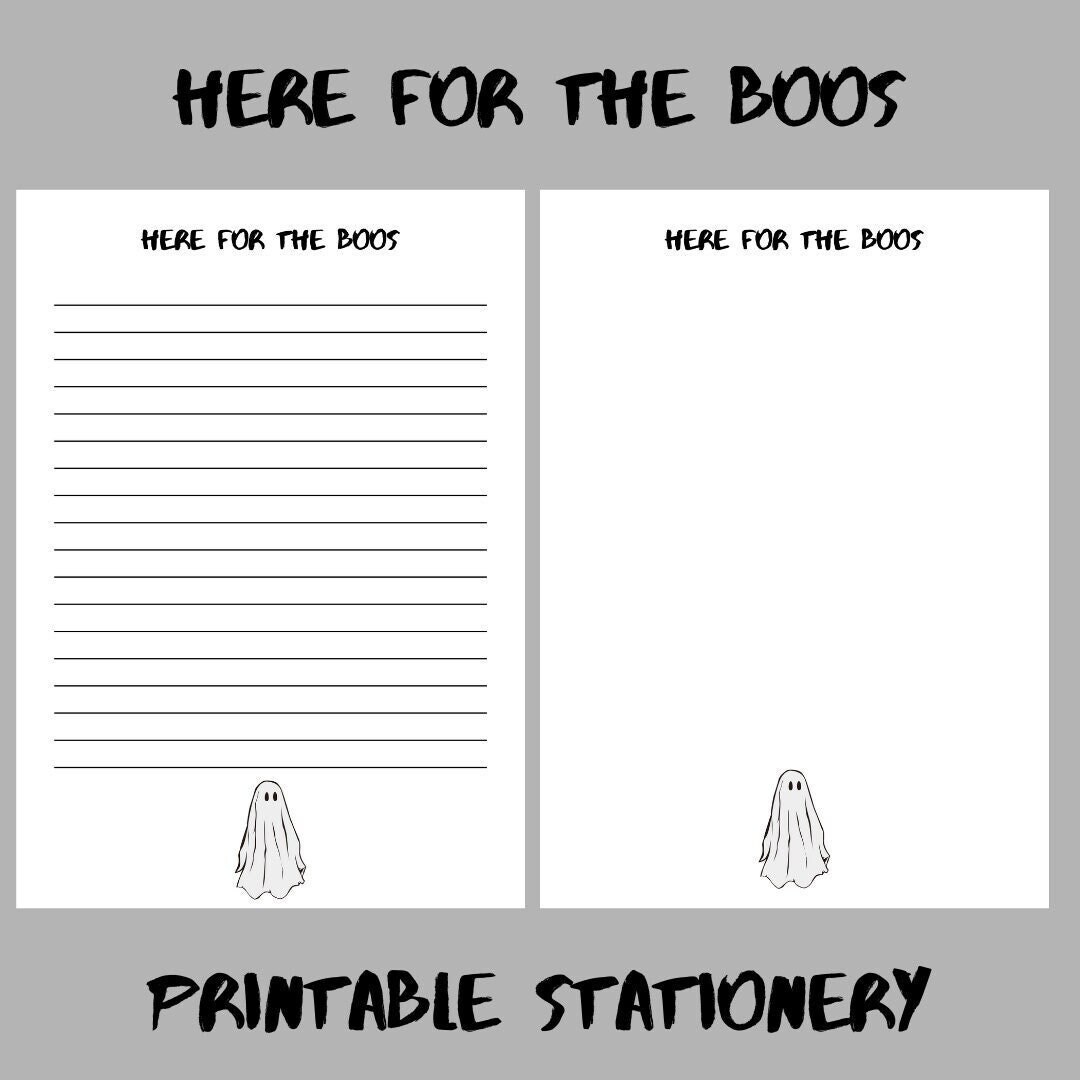 7x9 Here for the Boos PRINTABLE Stationery: Ghost, Halloween, Cute ...