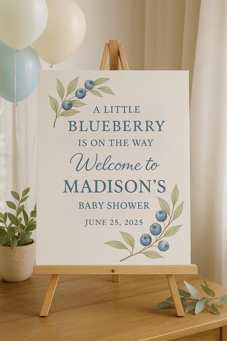 Blueberry Baby Shower Welcome Sign | Editable Canva Template | A Little ...
