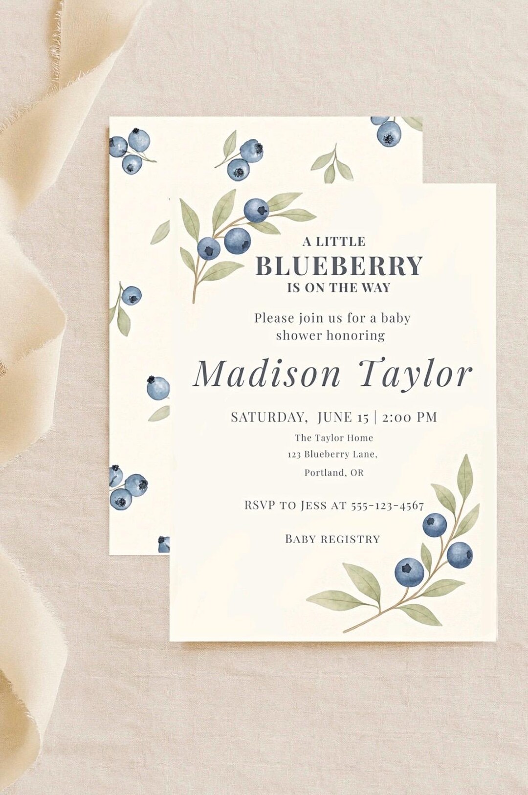 Blueberry Baby Shower Invitation | Digital Download Editable Template ...