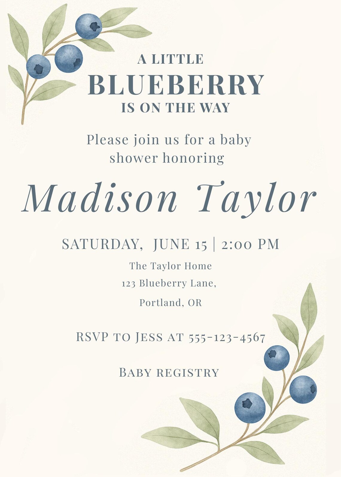 Blueberry Baby Shower Invitation | Digital Download Editable Template ...