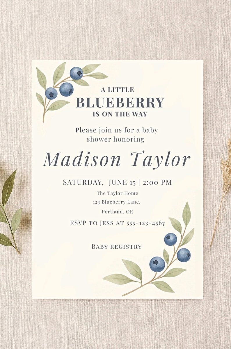 Blueberry Baby Shower Invitation | Digital Download Editable Template ...