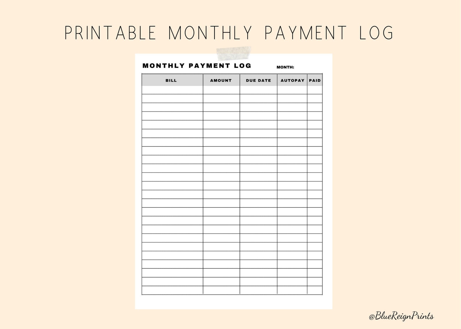 Monthly Payment Log Bill Payment Log US Letter | Etsy