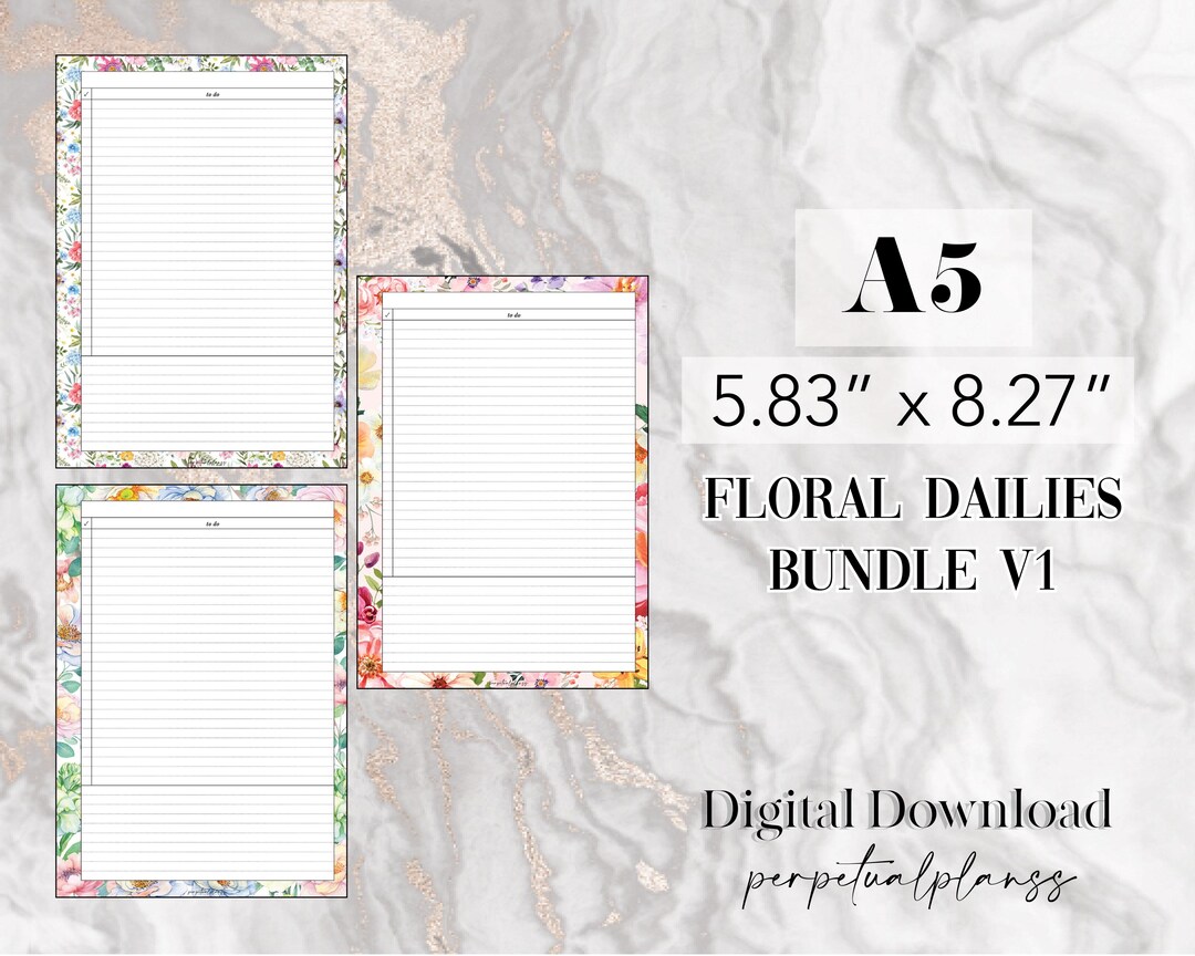Floral Dailies Bundle V1 A5 Rings Printable Planner Insert - Etsy